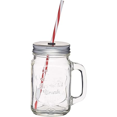 Rink Drink 4 Piece Glass Drinking Jars Set with Lid and Reusable Straw ...