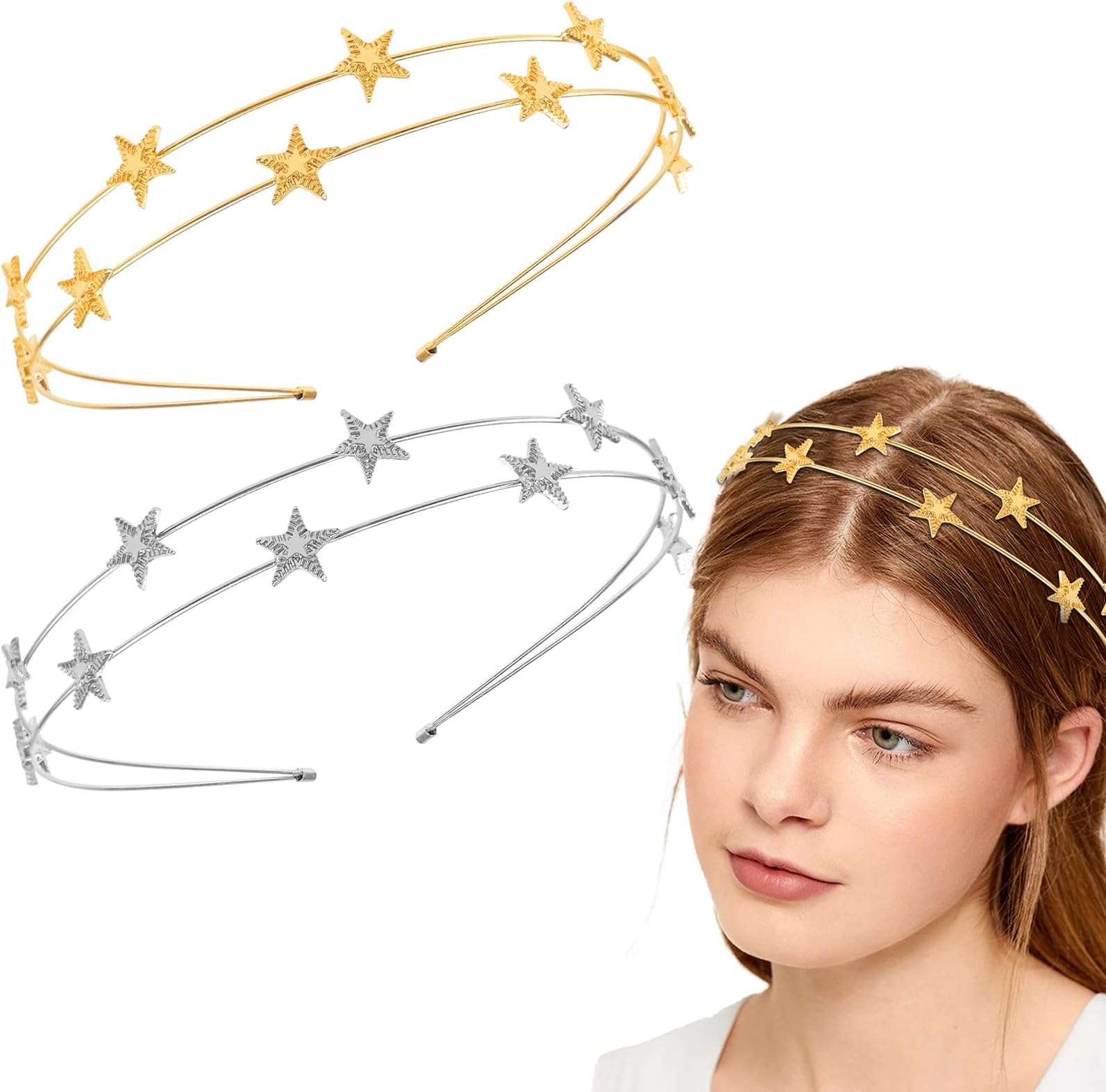 Amazon.com : Aswewamt 2 Pcs Alloy Five-pointed Star Headbands ...