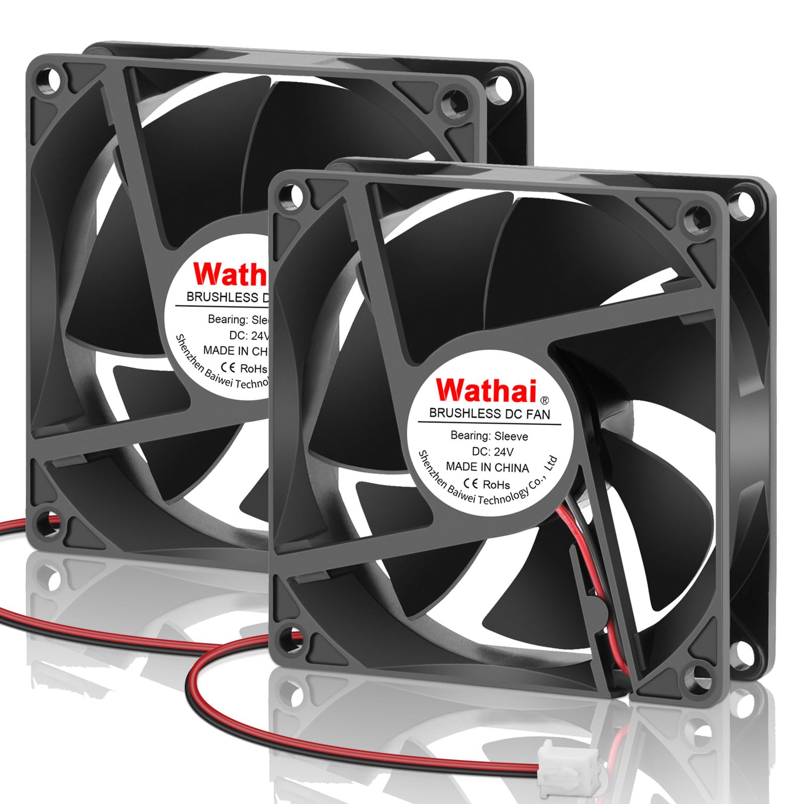 Wathai 80mm 24V DC Cooling Fan 2Pin 24Volt 80mm x 25mm Brushless 3 Inch ...