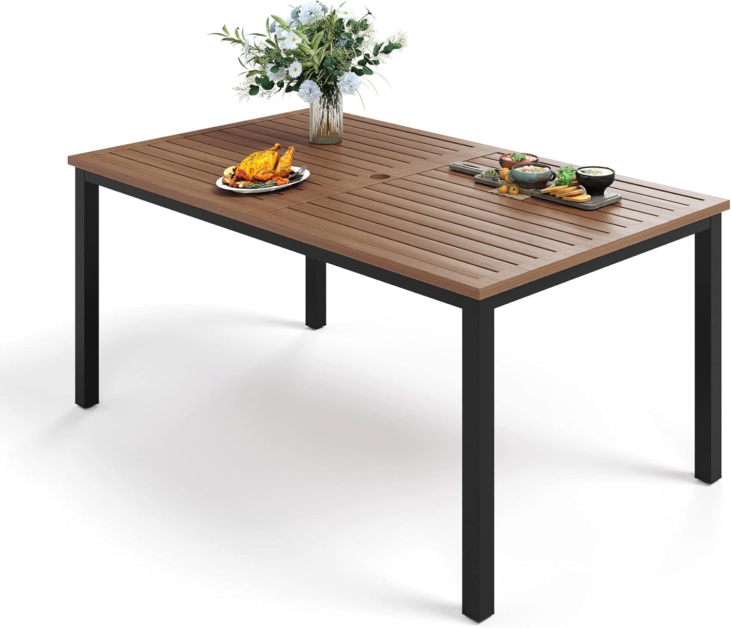 Amazon.com: PHI VILLA 64" Rectangle Outdoor Dining Table, Patio ...