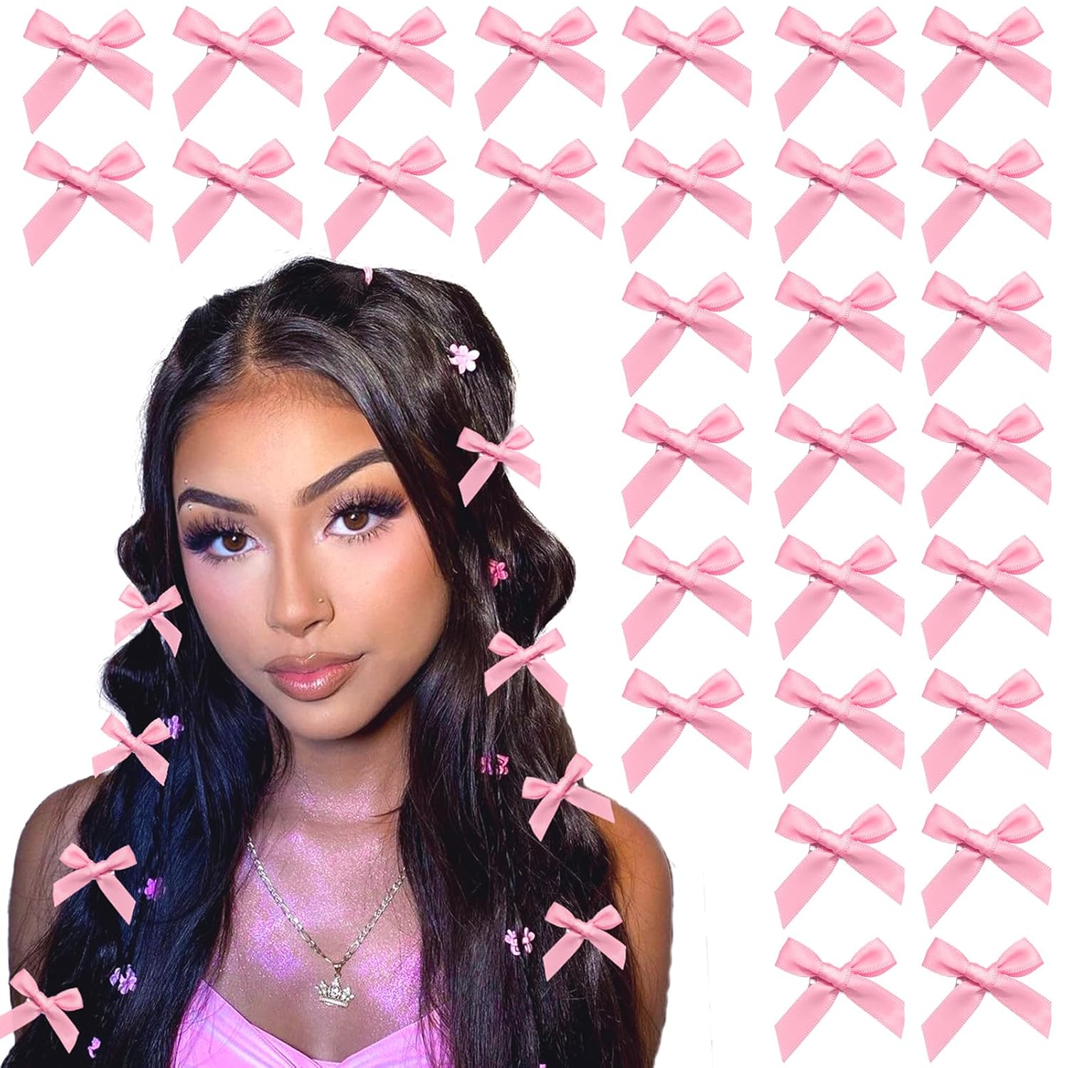 Amazon.com : YAEISM 30PCS Bow Hair Clips Pink Satin Mini Bowknot Hair ...
