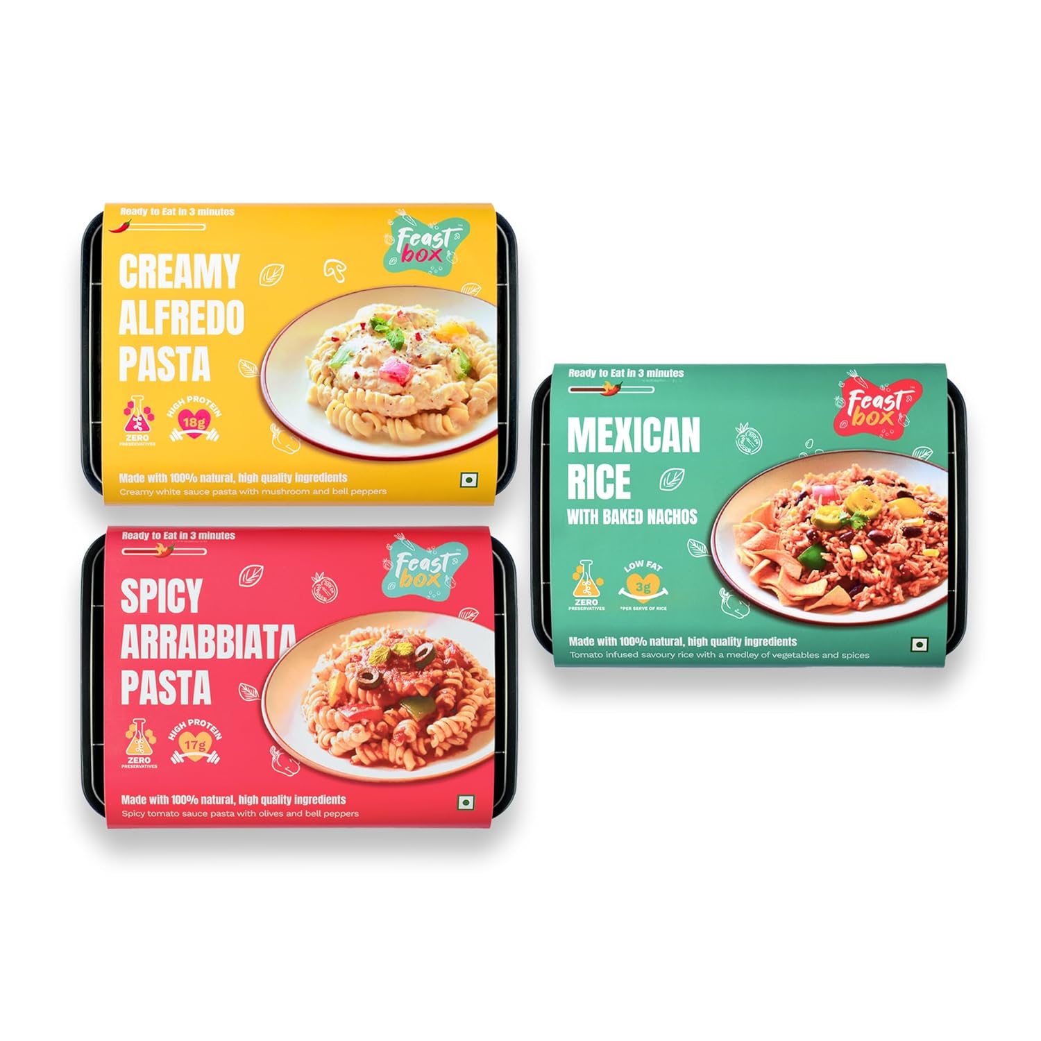 Feastbox | Pasta and Rice Combo | Ready to Eat - Spicy Arrabbiata Pasta + Creamy Alfredo Pasta ...