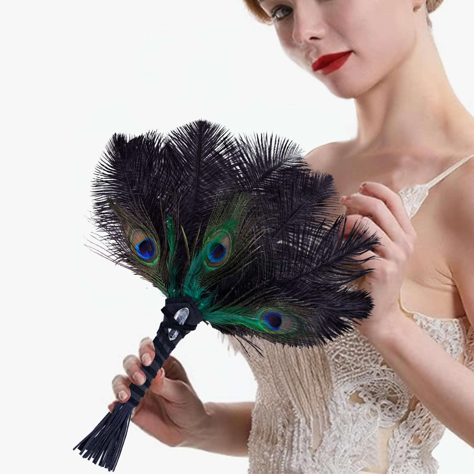 Amazon.com: Yolyoo Vintage Style Marabou Feather Hand Fan Peacock ...