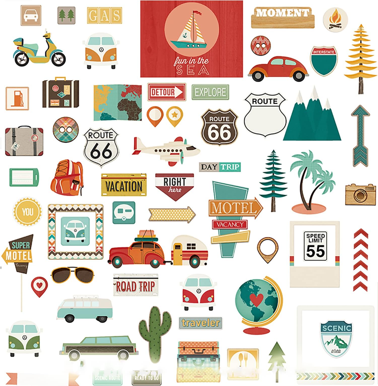 Amazon.com: Navy Peony Adventurous Backpacker Travel Themed Stickers ...