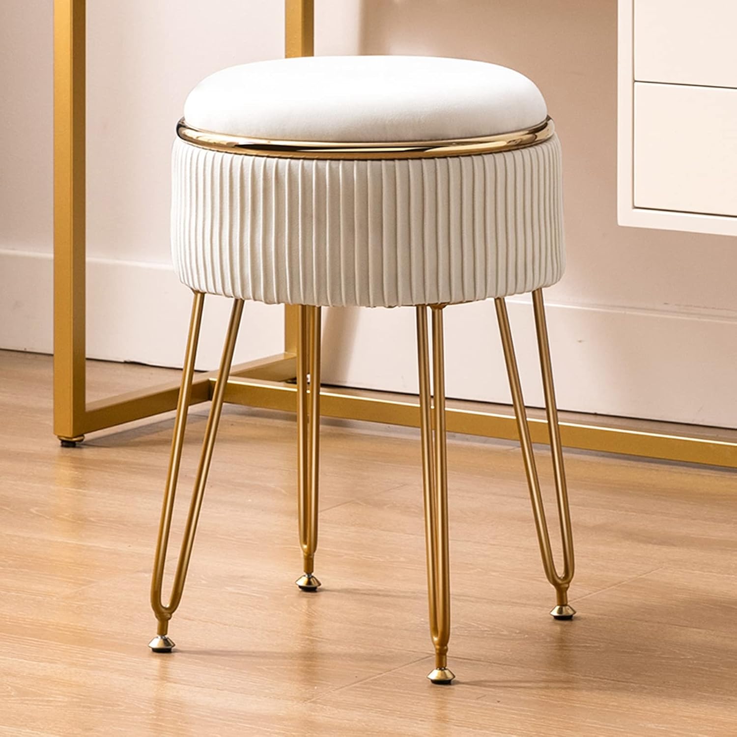 Amazon.com: Durfii Round Storage Ottoman, Beige Velvet Vanity Stool ...