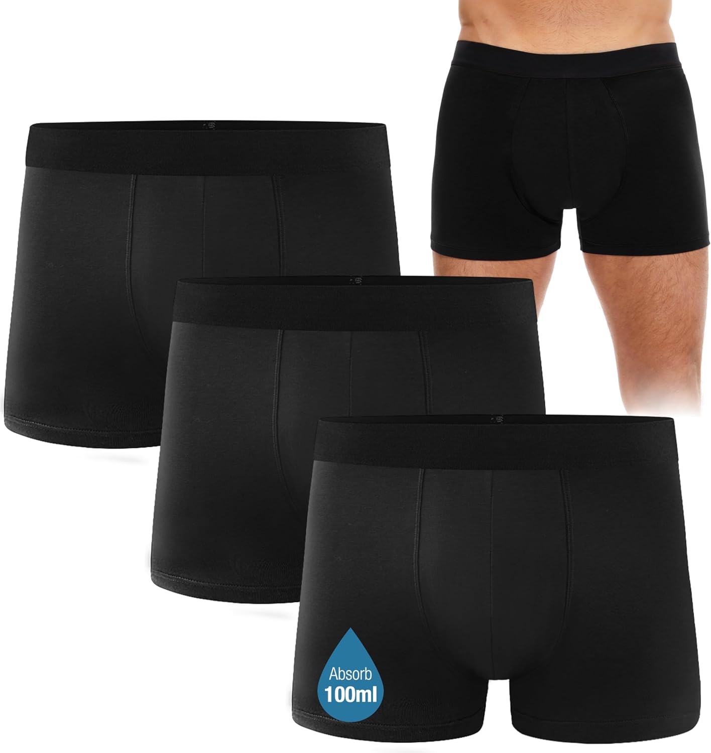 Amazon.com: FORVEVO Men's Incontinence Underwear, Black Boxer Brief ...