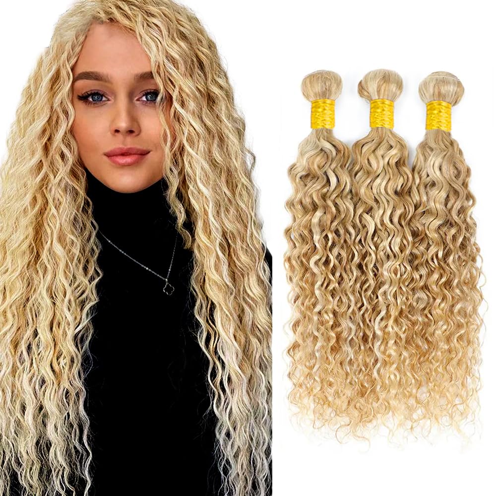 Amazon.com : 24 26 28 inch 613 Human Hair Bundles Blonde Water Wave ...