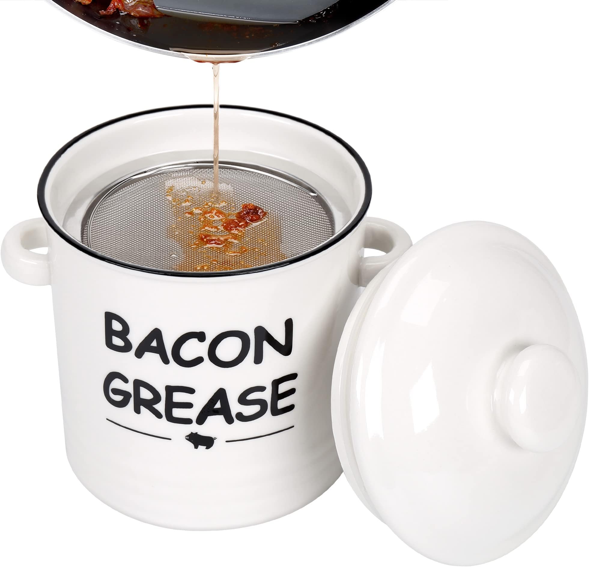 Amazon.com: TLIOCAS Glass Bacon Grease Container with Strainer - 34 OZ ...