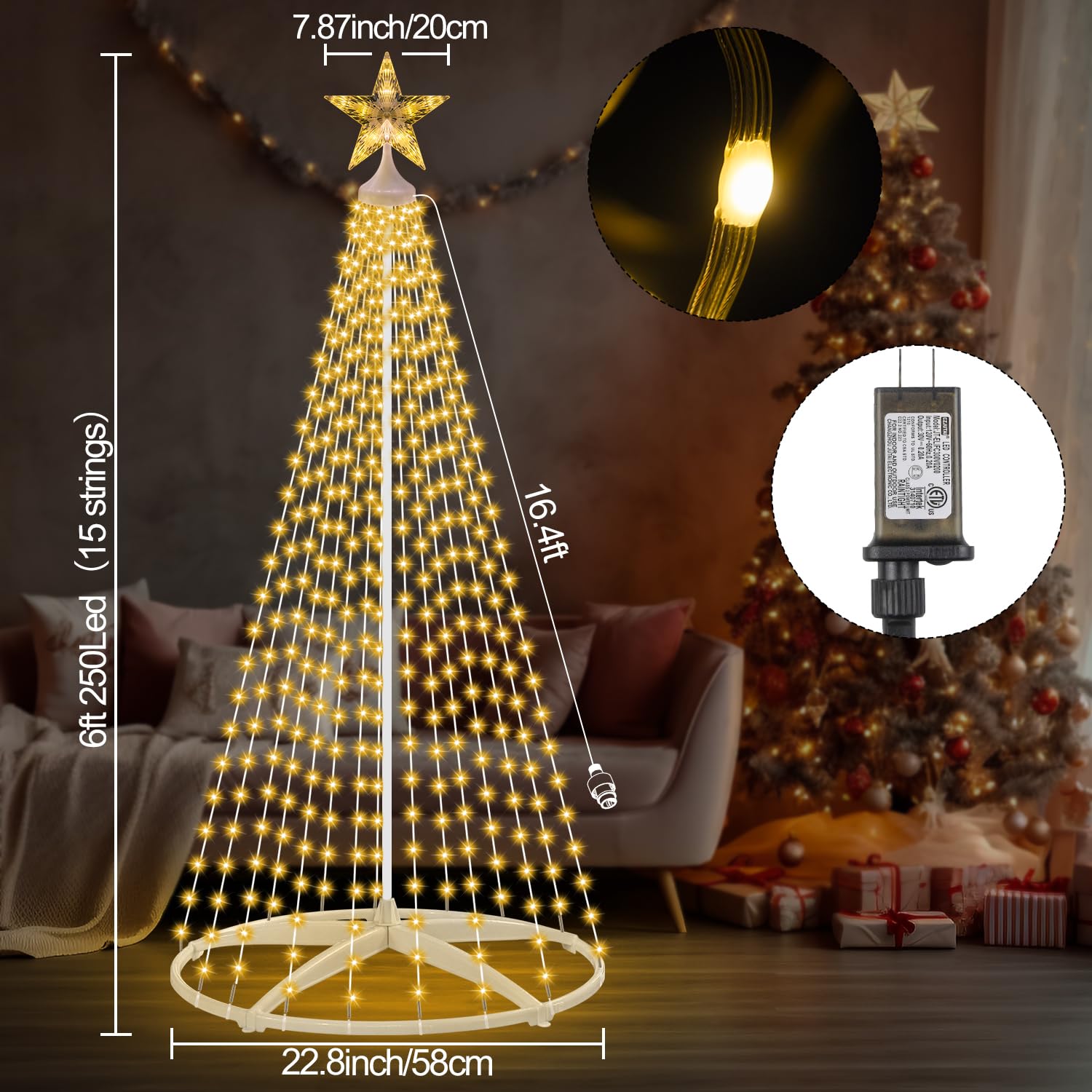 Lighted Christmas Cone Tree, 7.5ft 310 LED Christmas Tree LightShow ...