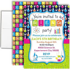 Amazon.com : Science Invitations Custom Birthday Invitations 20 5x7 ...