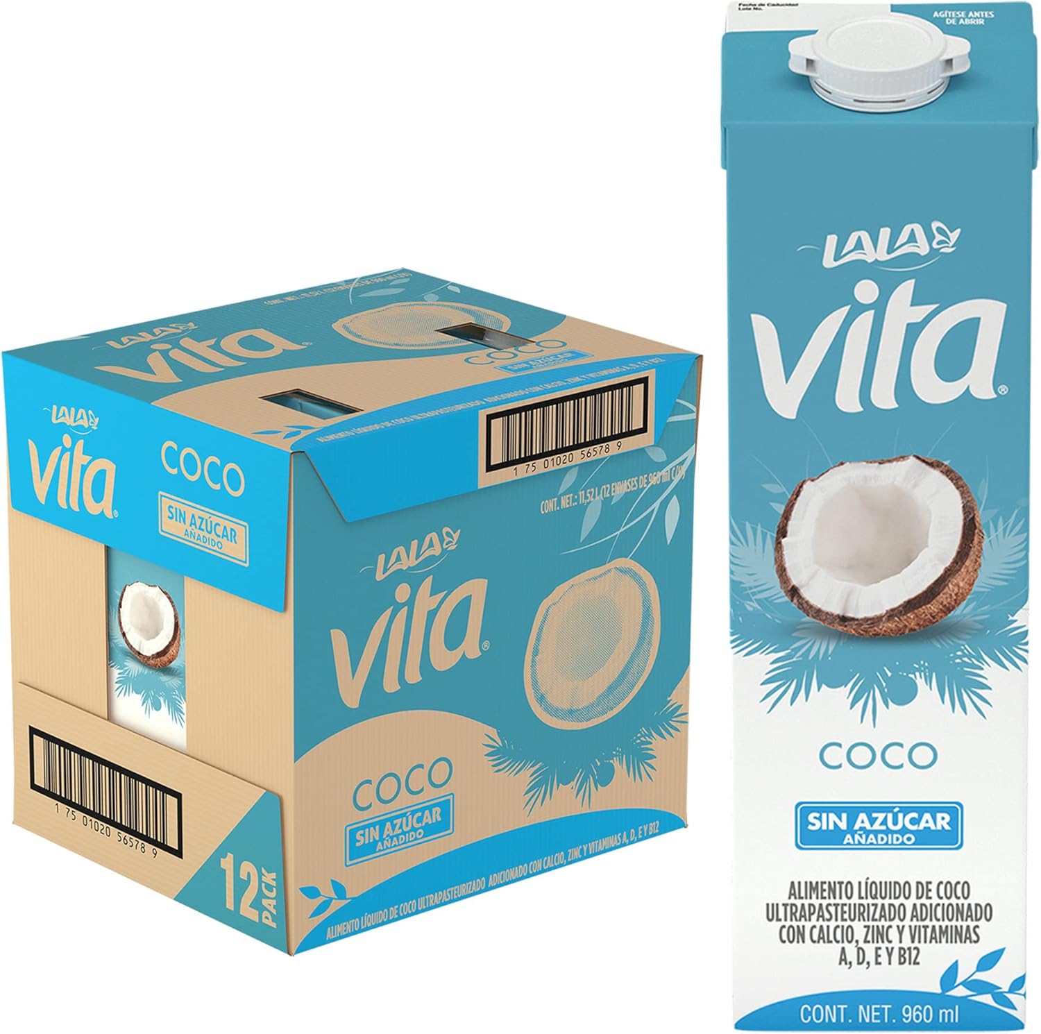 Lala Vita Coco Sin Azucar y Sin Endulzar, Alimento Líquido de Coco ...