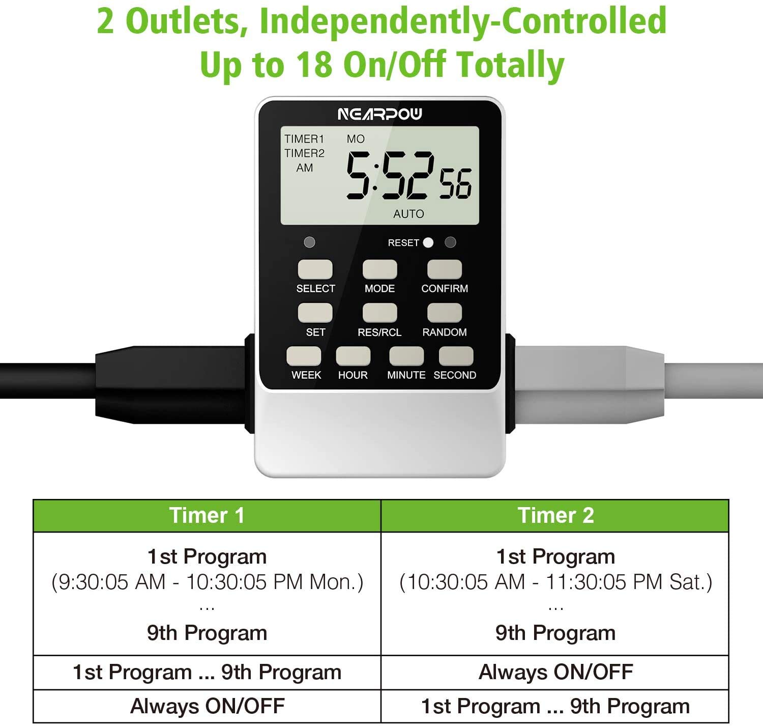 Snapklik.com : 2 Pack Outlet Timer, NEARPOW Dual Digital Light Timer