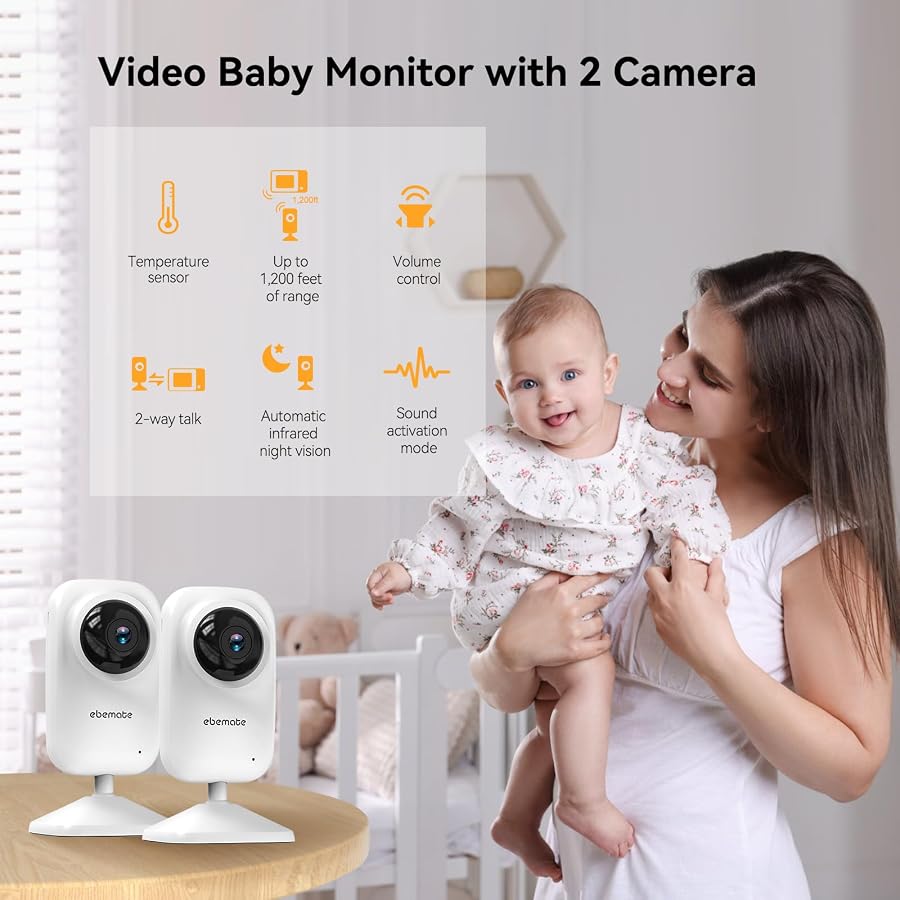 ebemate Video Baby Monitor with Two Camera, 2.8" LCD Screen with 2-Way ...