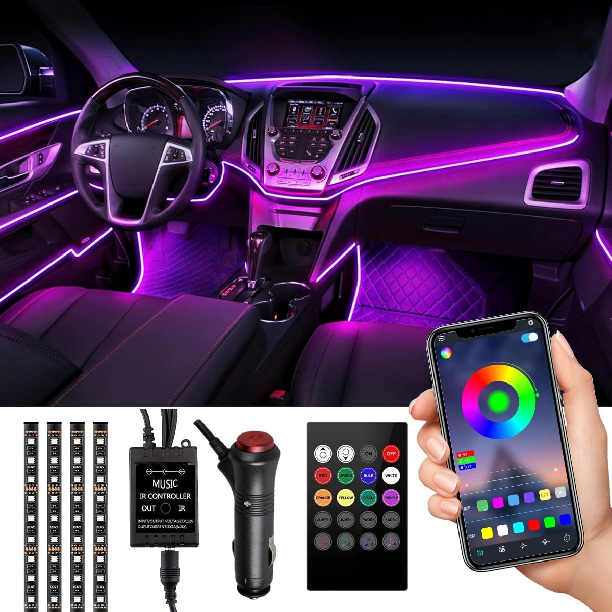 Favoto 4x12 Innenbeleuchtung LED Atmosphäre Licht Auto ...