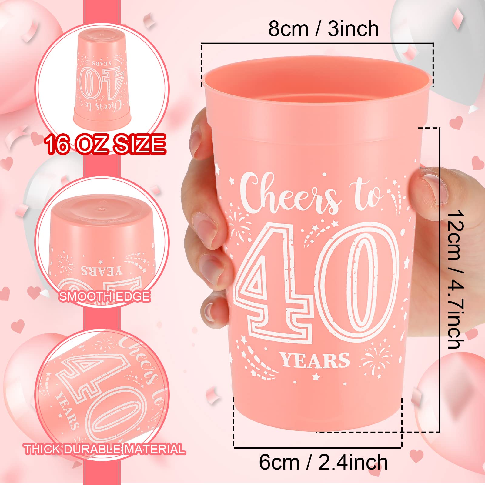Lallisa 40 Pcs 16 oz 40th Birthday Cups Plastic Cheers to 40 Years ...