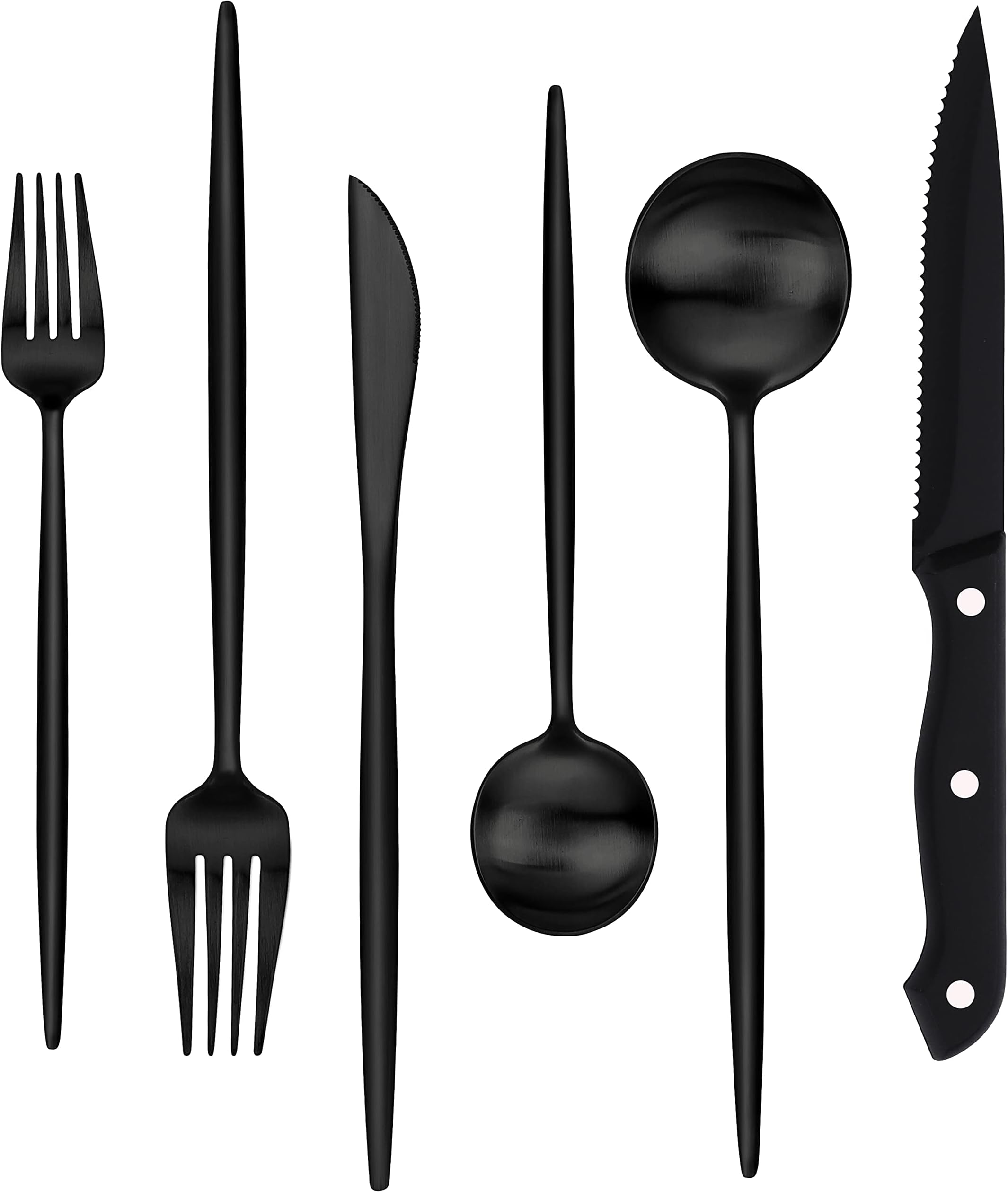 Amazon.com: VANVRO 48 Pieces Matte Black Silverware Set with Steak ...