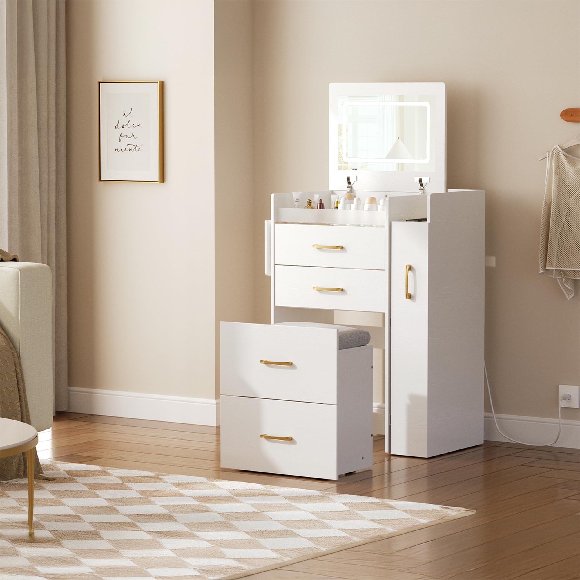 Amazon.com: Lvifur 3-in-1 Vanity Desk with Flip Top Mirror, Makeup ...