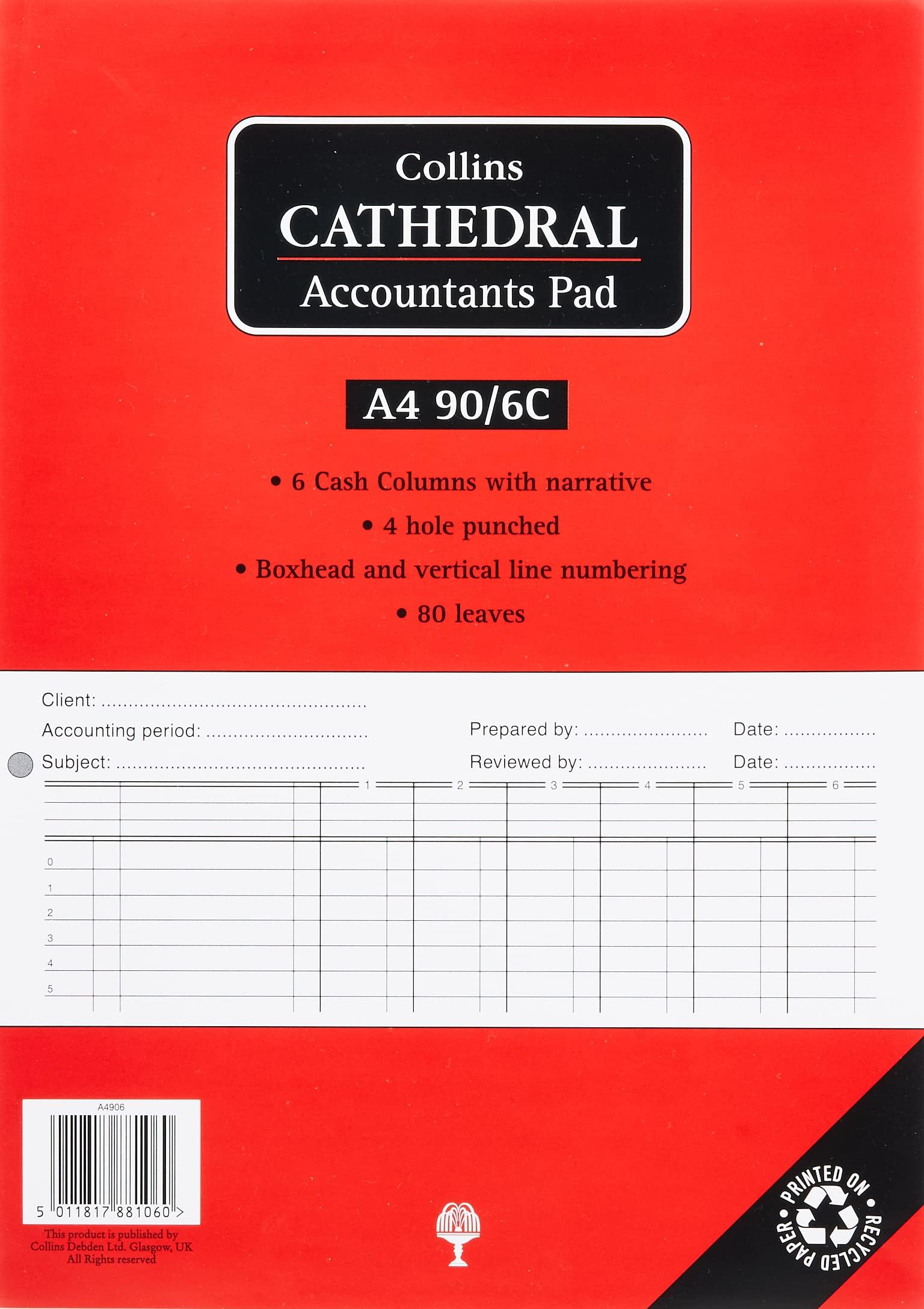 Cathedral - A4 Analysis Pad 6 Cash Columns - Red - A4/90/6C : Amazon.co.uk