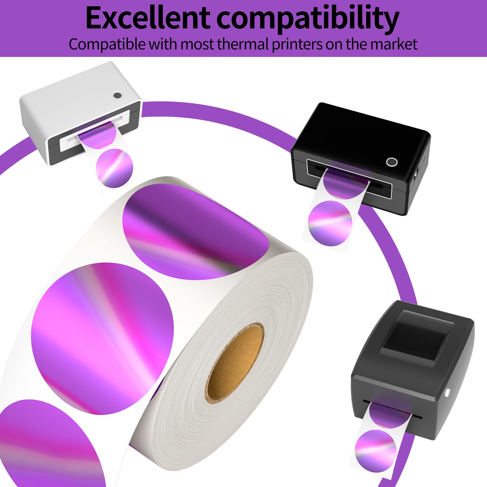 Snapklik.com : Holographic Label Roll,Purple Thermal Label,2 X 2 Inch ...