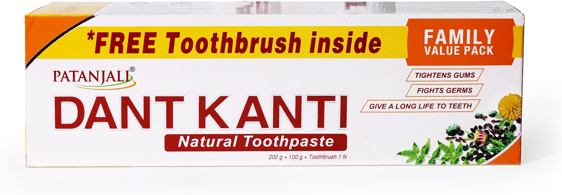 Amazon.com : Patanjali Dant Kanti Toothpaste Value Pack - 300 g ((200g ...
