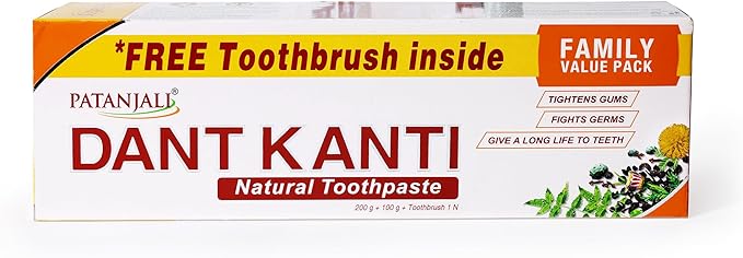 Amazon.com: Patanjali Dant Kanti Toothpaste Value Pack - 300 g ((200g ...