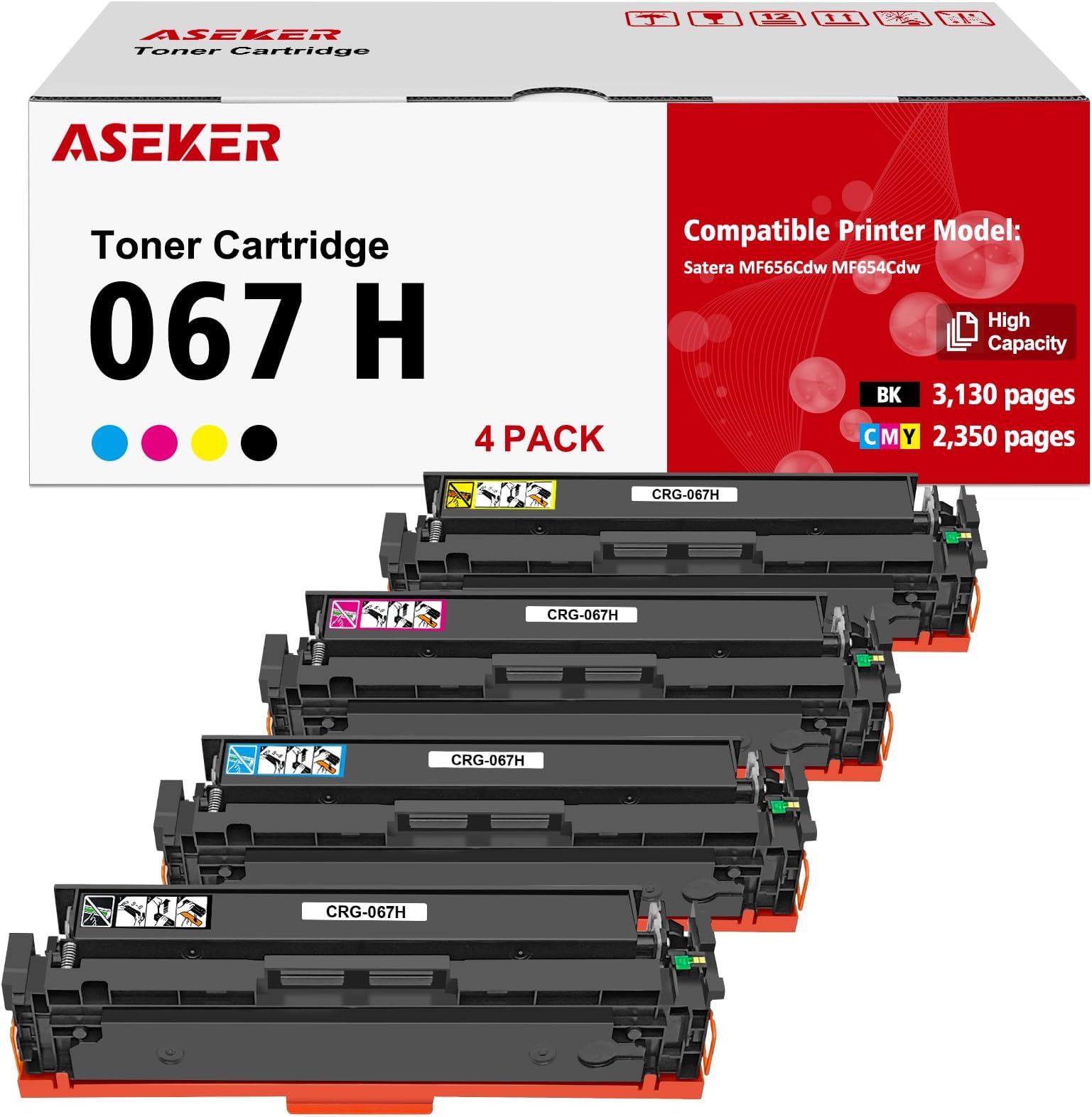 Aseker 067H 067 H Toner Cartridge 4 Color Compatible for Canon MF650 ...
