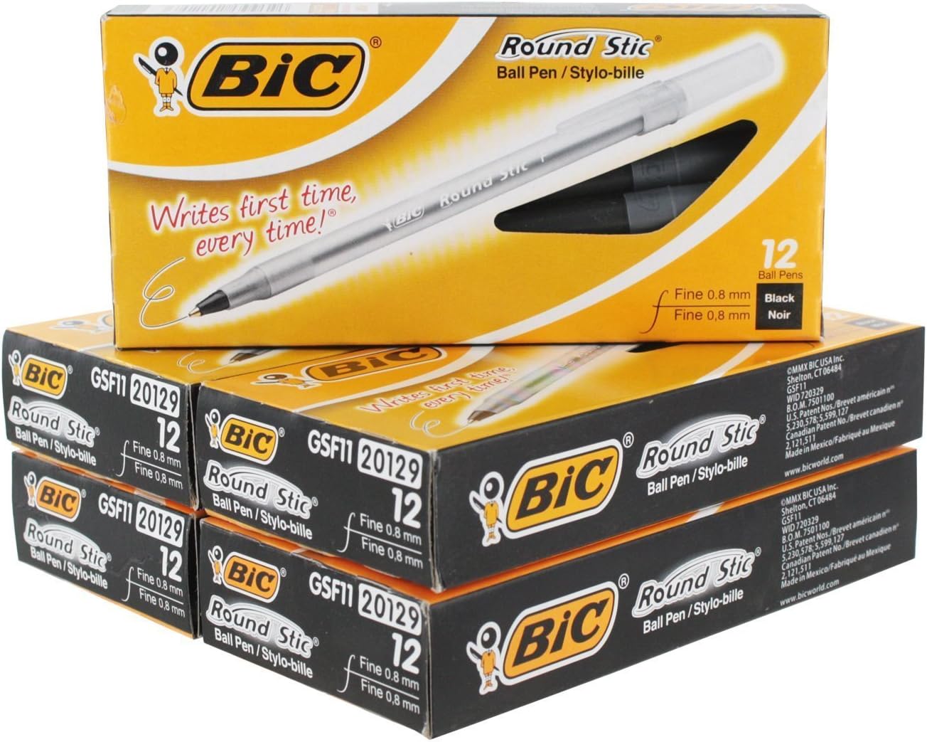Amazon.com : BIC Round Stic Ball Pen, Fine Point, 0.8 mm, Black Ink ...