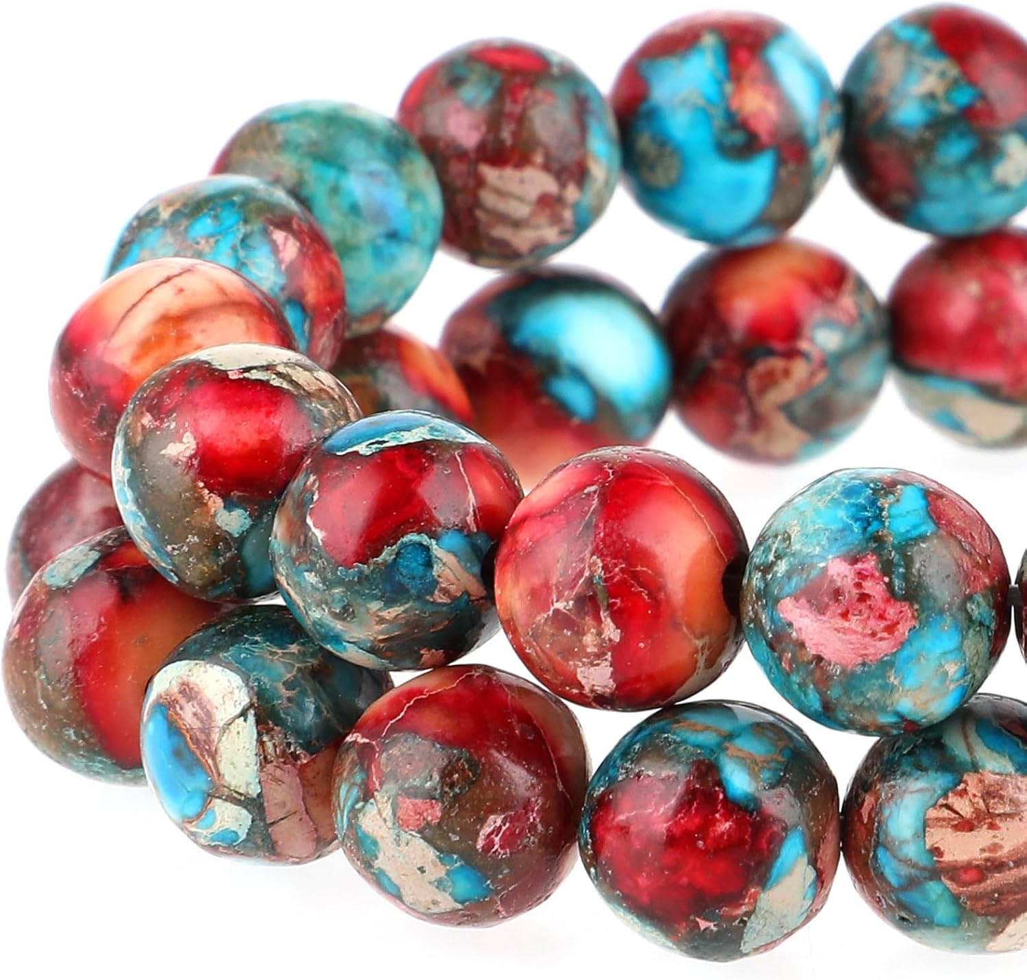 Yolev 47Pcs Red-Blue Jasper Gemstone Beads 8MM Colorful Round Stone ...