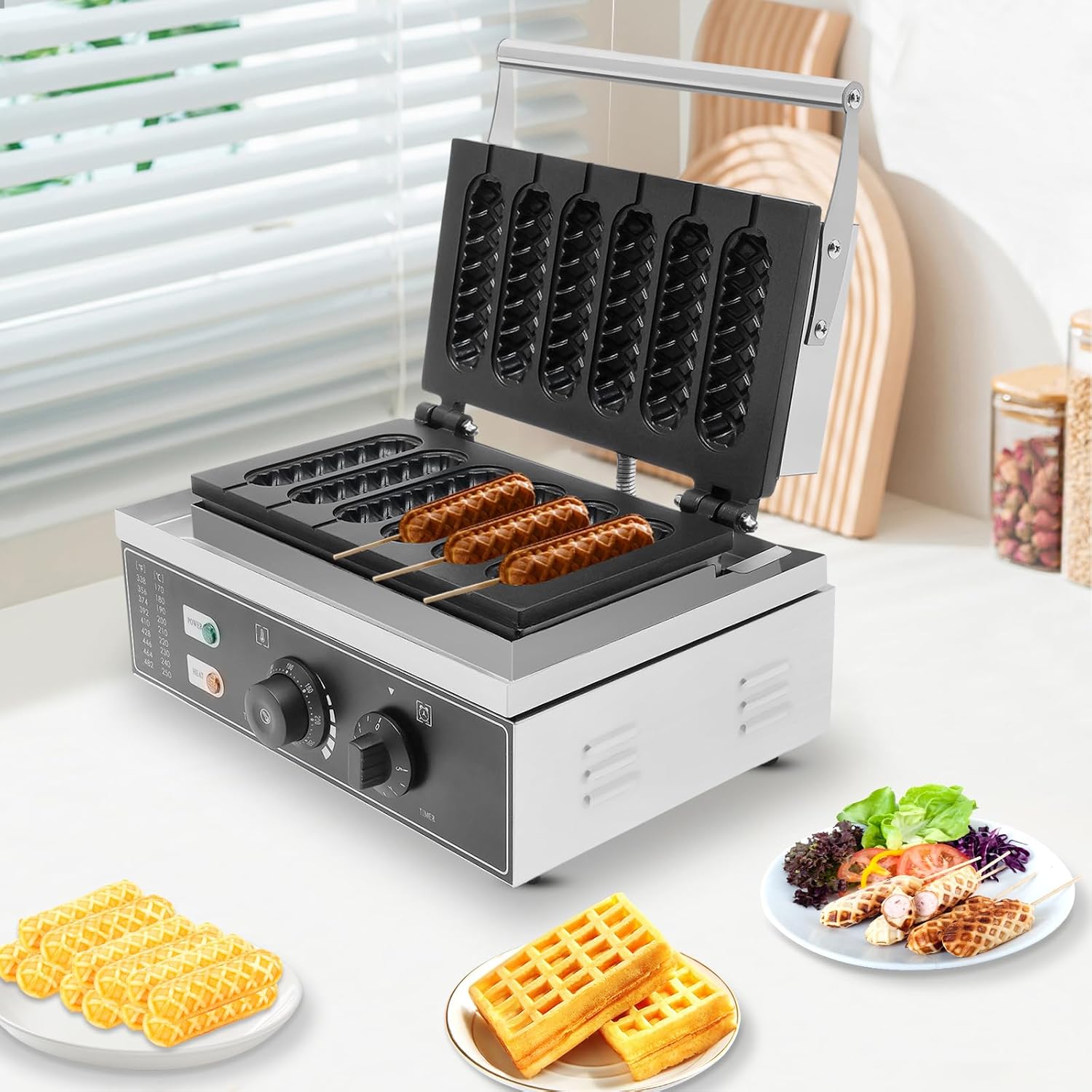 Amazon.com: Corn Dog Waffle Maker, 1500W 6 Channel Hot Dog Machine ...