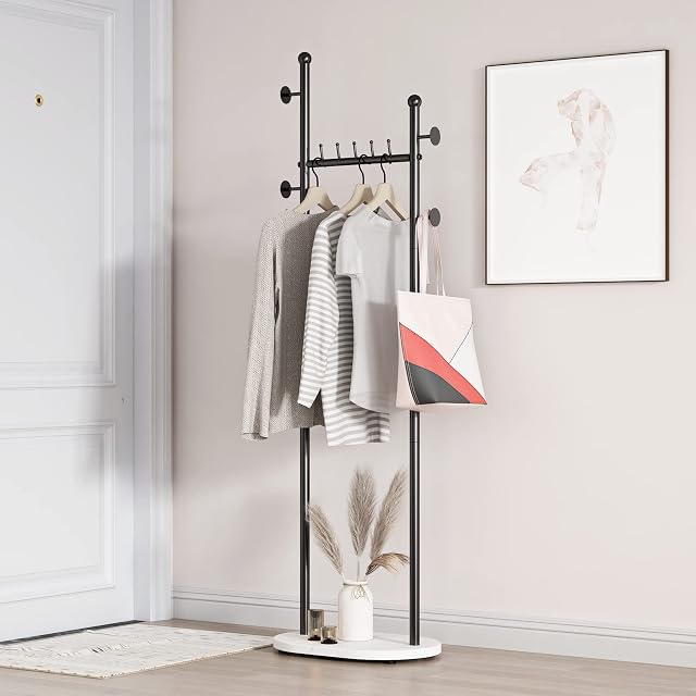 Black Clothing Rack With Shelves Modern Coat Rack Freestanding Marble ...