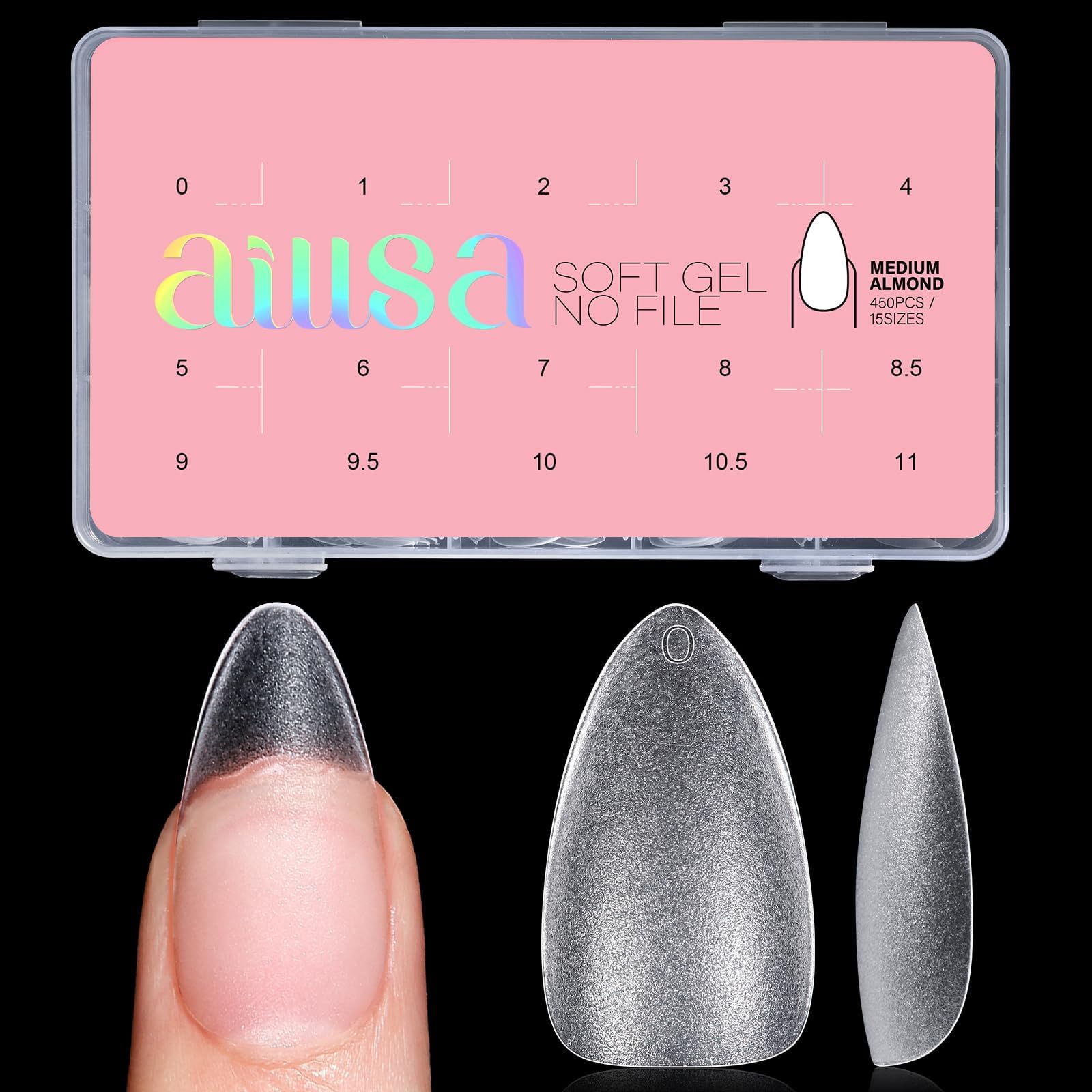 Amazon.com: AILLSA Medium Almond Nail Tips 450PCS Full Cover Clear ...