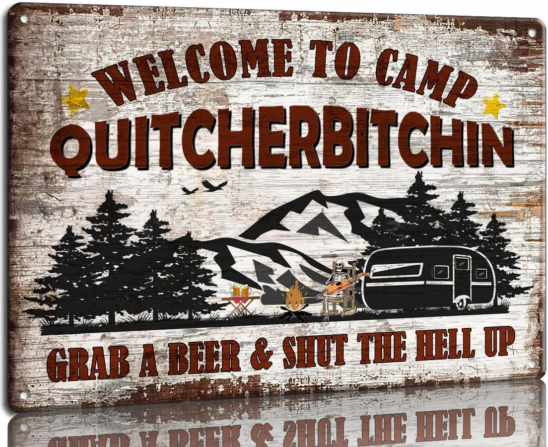 Amazon.com : Lineerby Welcome Camping Sign Vintage 8x12 in Camping ...