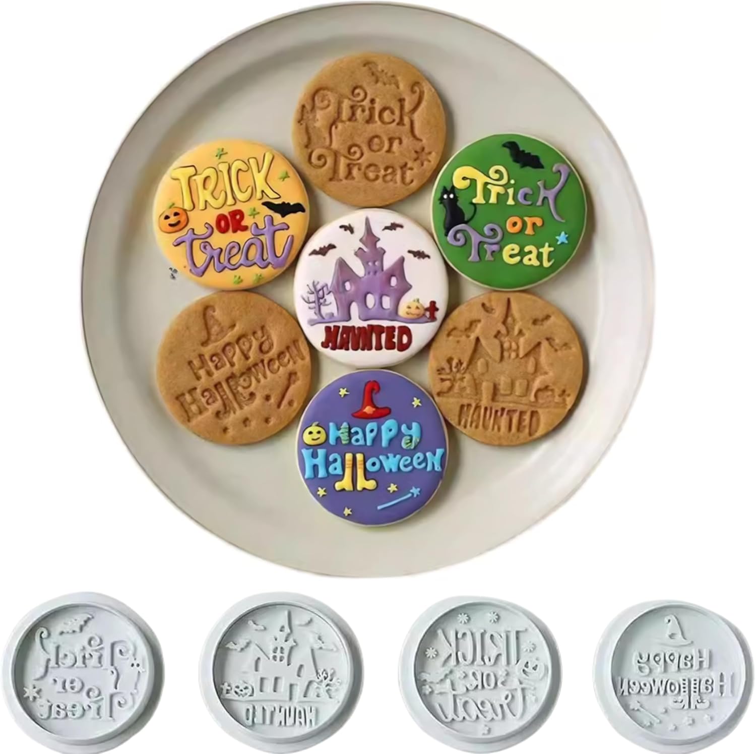 Amazon.com: Halloween Cookie Stamp Press 4PCS Cookie Cutter Halloween ...