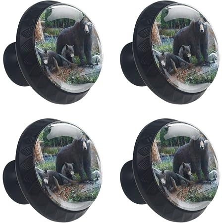 4 Pcs Black Bears Mon Love Baby Crystal Class Cabinet Knobs 35mm Circle ...