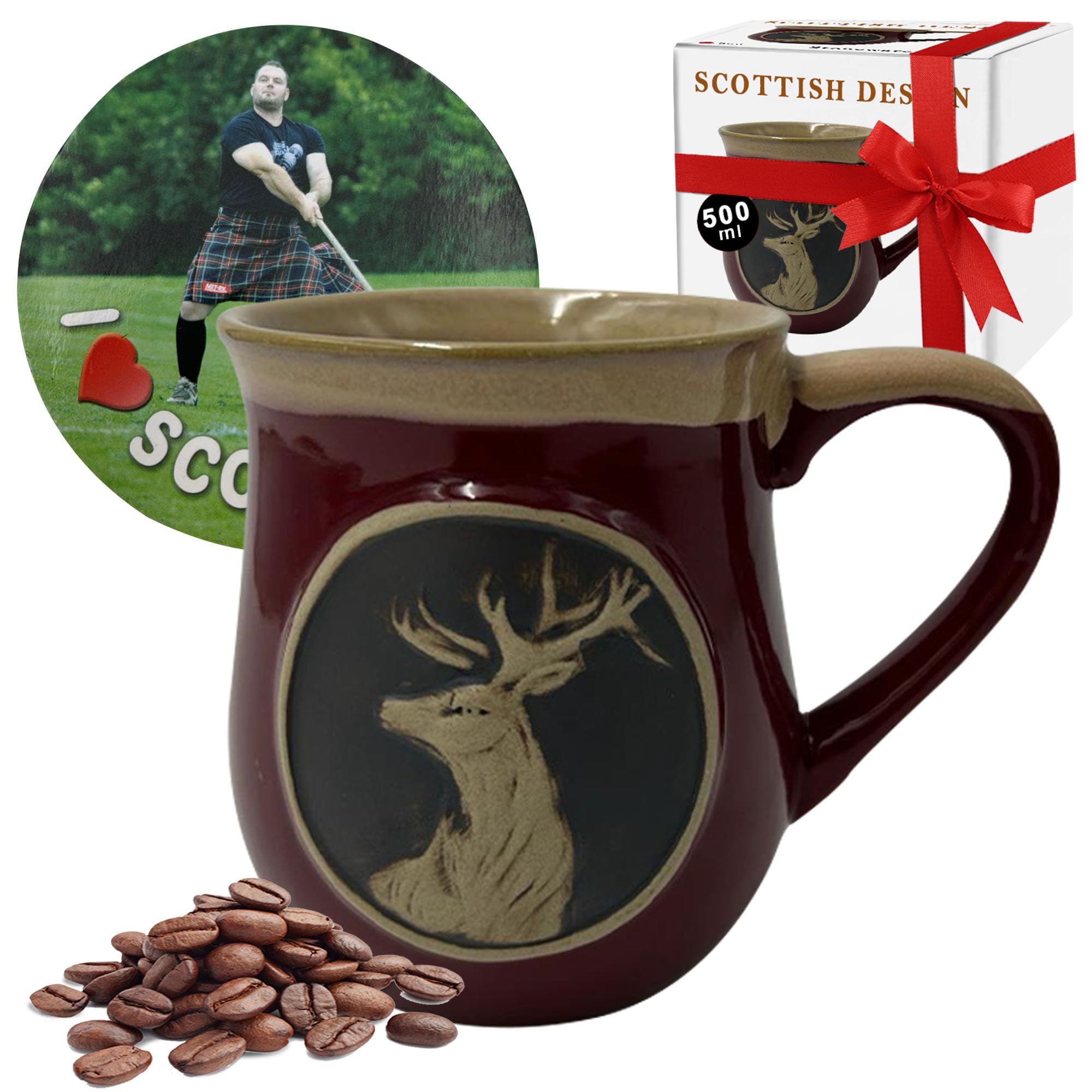 Scotland Stag Design Embossed 500ml Stoneware Piping hot Mug: Wide ...