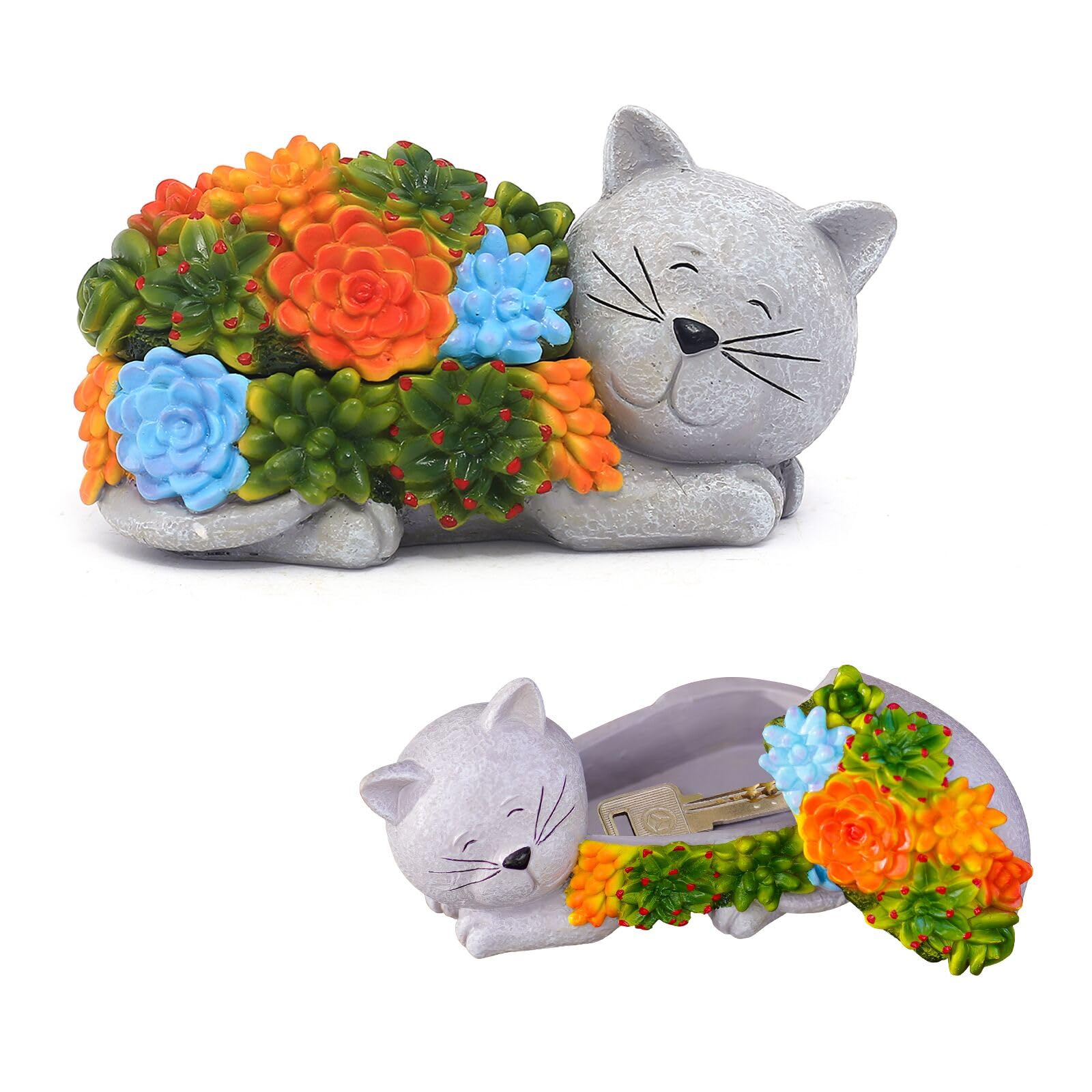 Amazon.com: Fashionoda Outdoor Cat Key Hider Statue - Cute Succulent ...