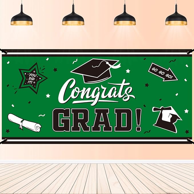 Amazon.com: Graduation Backdrop Banner Green Large Congrats Grad Party ...