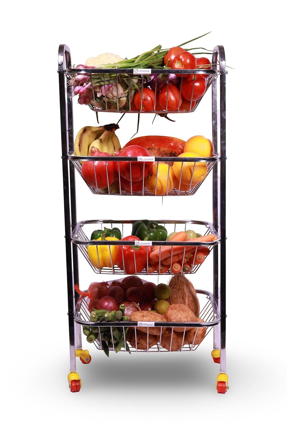 LOVANX Stainless Steel Kitchen Trolley With Wheels - Multi-Functional ...