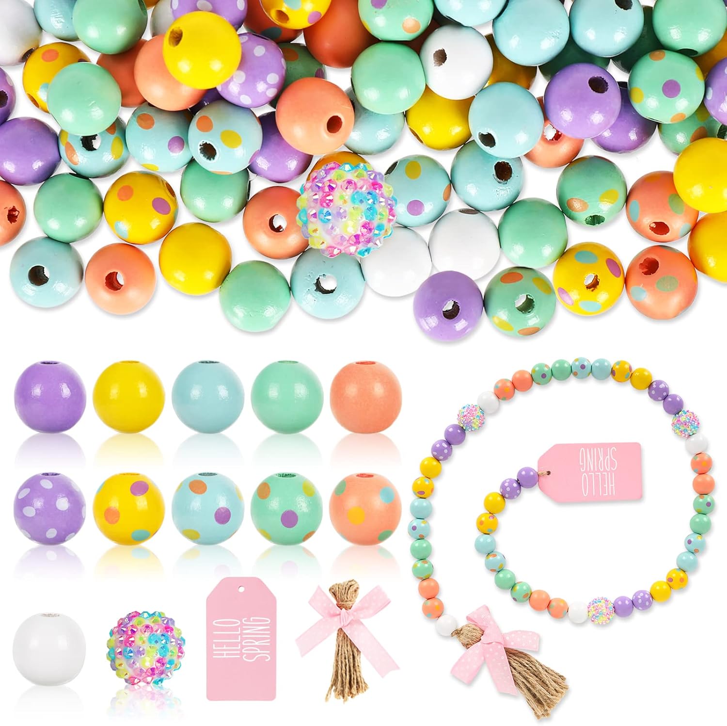 Amazon.com: Whaline 228Pcs Easter Spring Wooden Beads with Cutout Hemp ...
