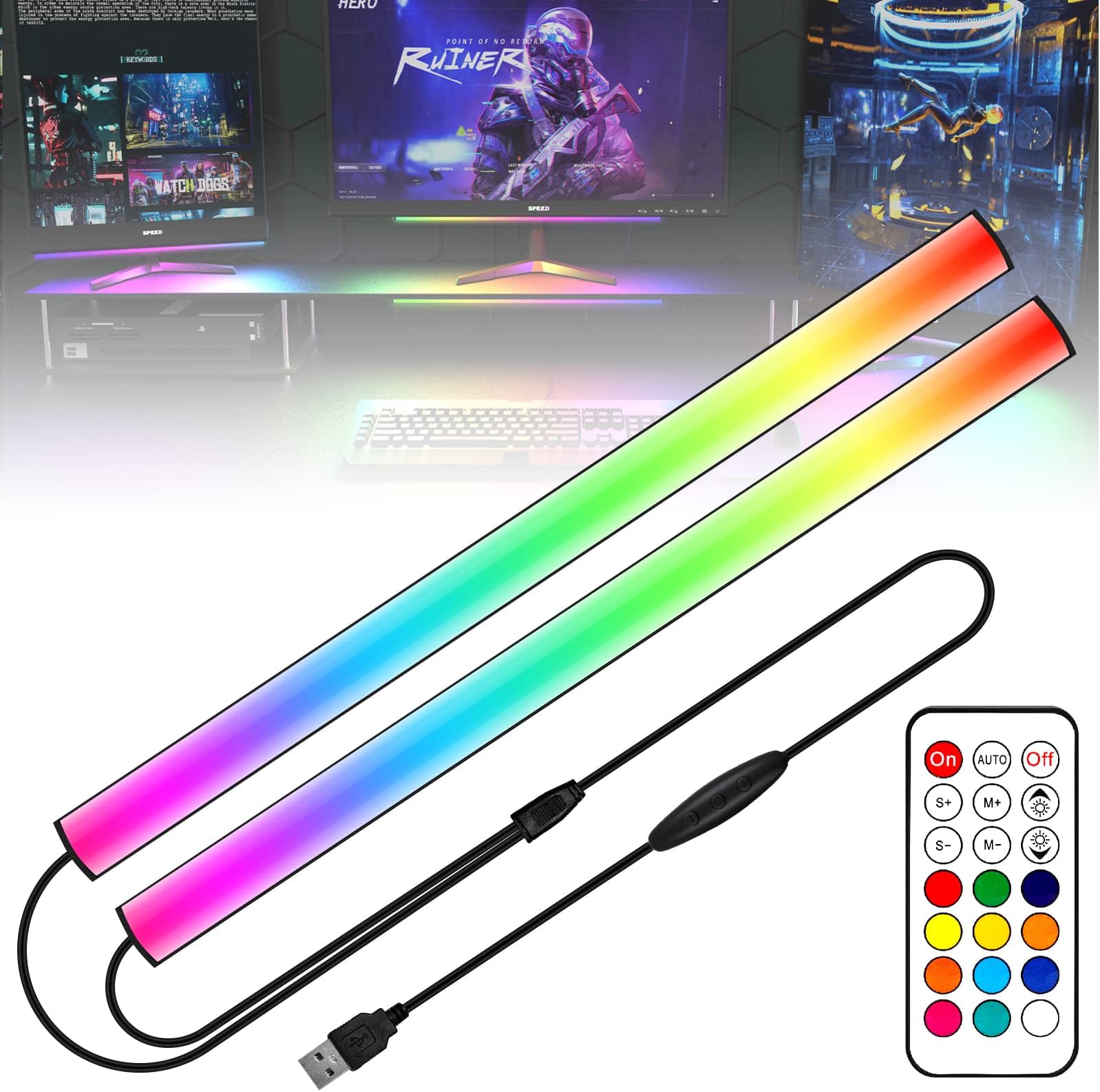 WILLED 2-In-1 Under Monitor Light Bar, Gaming Lights for Gaming Setup ...
