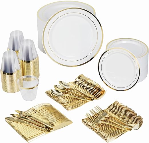 Amazon.com: Prestee 600-Piece Disposable Party Dinnerware Set for 100 ...