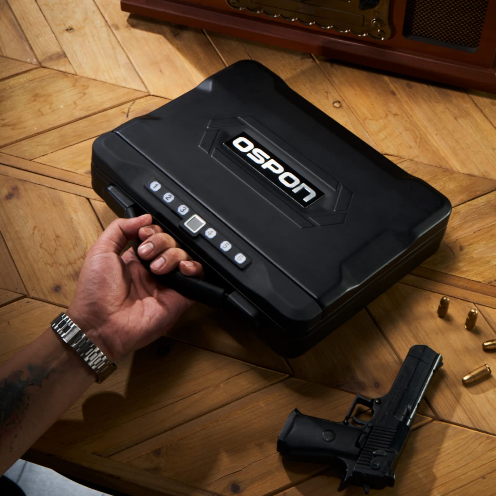 Biometric Gun Safe for Handgun with Handle, Under Bed Pistol Safe with ...