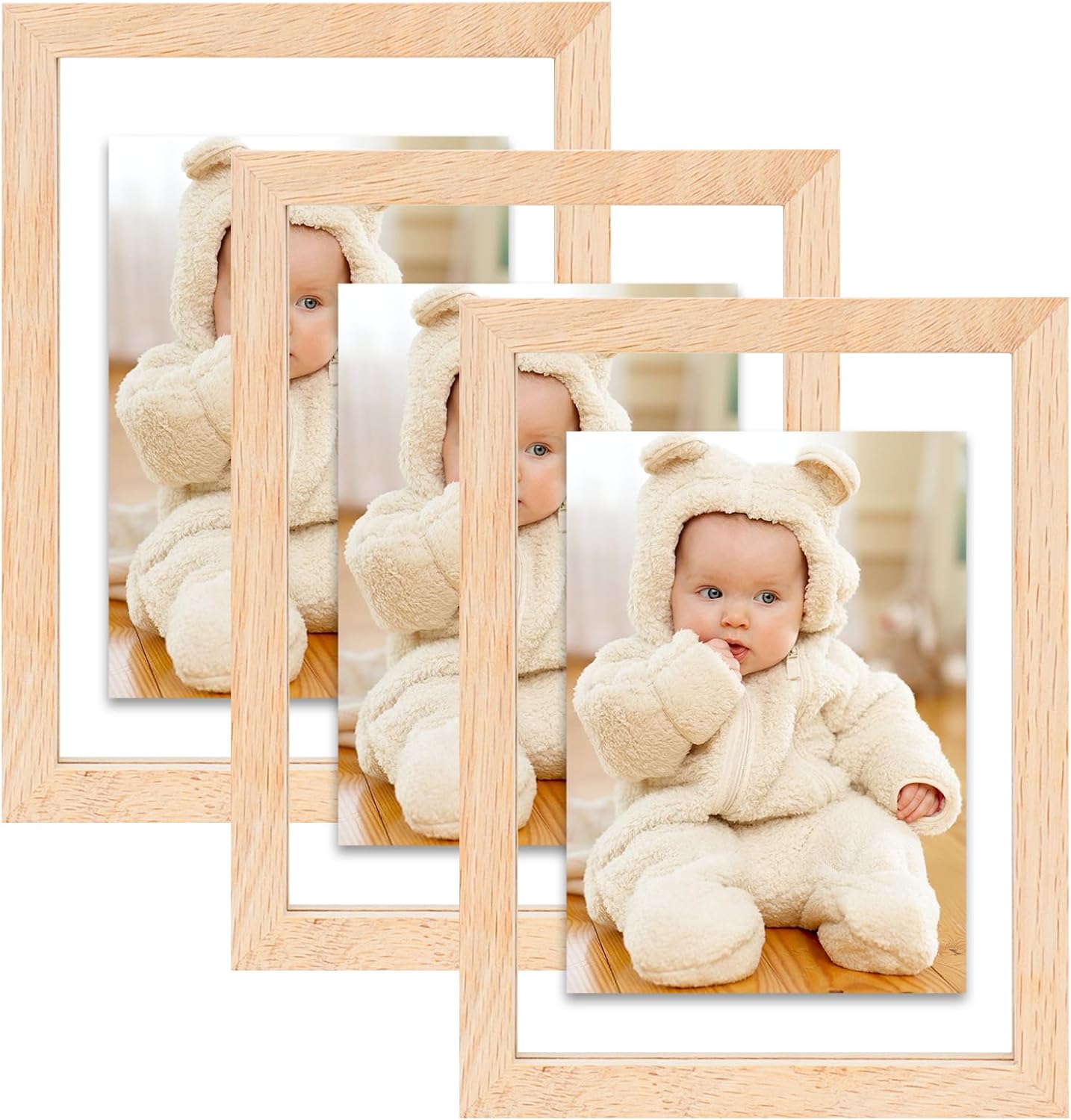 Amazon.com - puthiac Oak Wood 8x10 Floating Picture Frame - Set of 3 ...