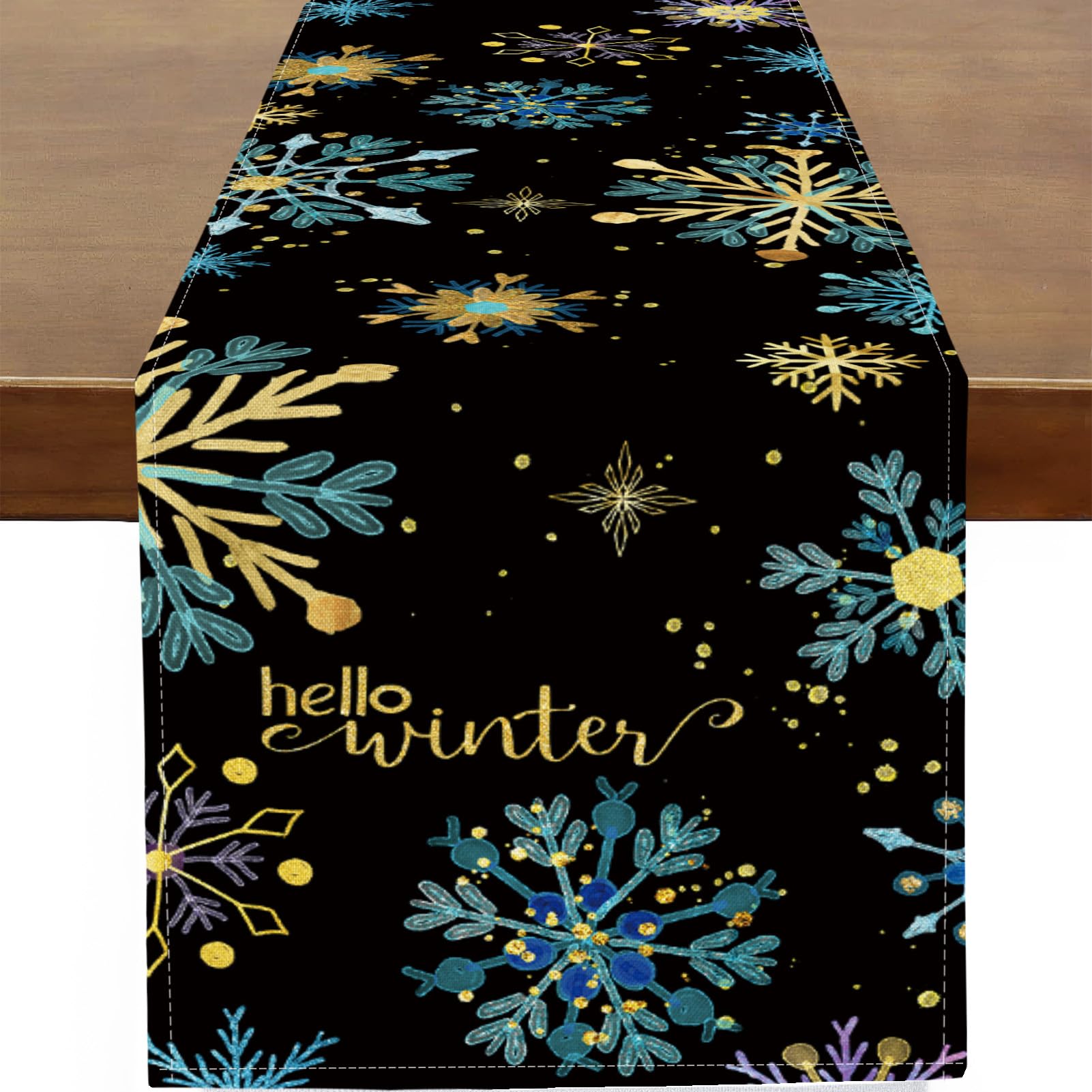 Amazon.com: Baccessor Hello Winter Snow Table Runner Golden Blue ...