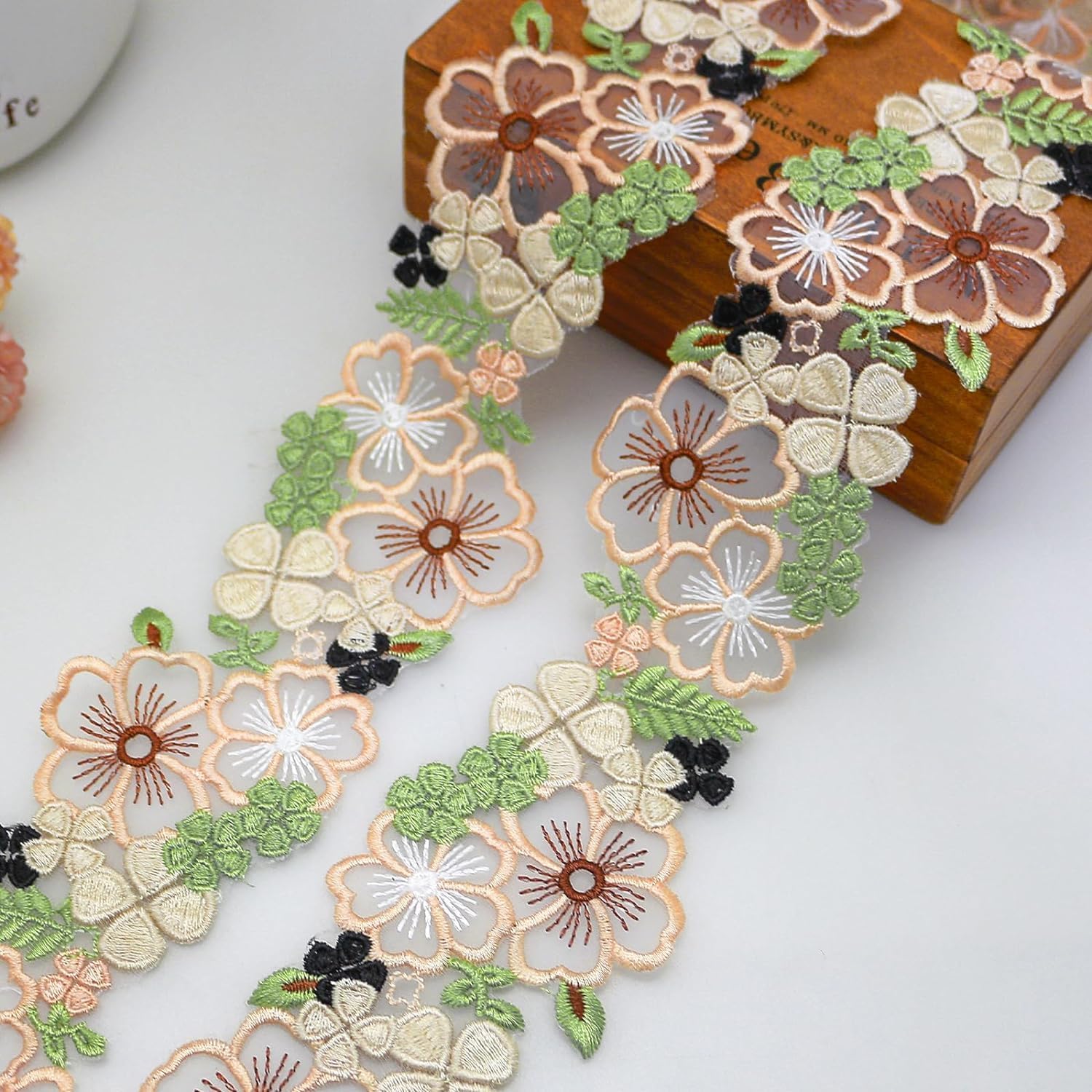 Amazon.com: Acxico 1Yard Flower Embroidered Trim Lace Ribbon DIY ...