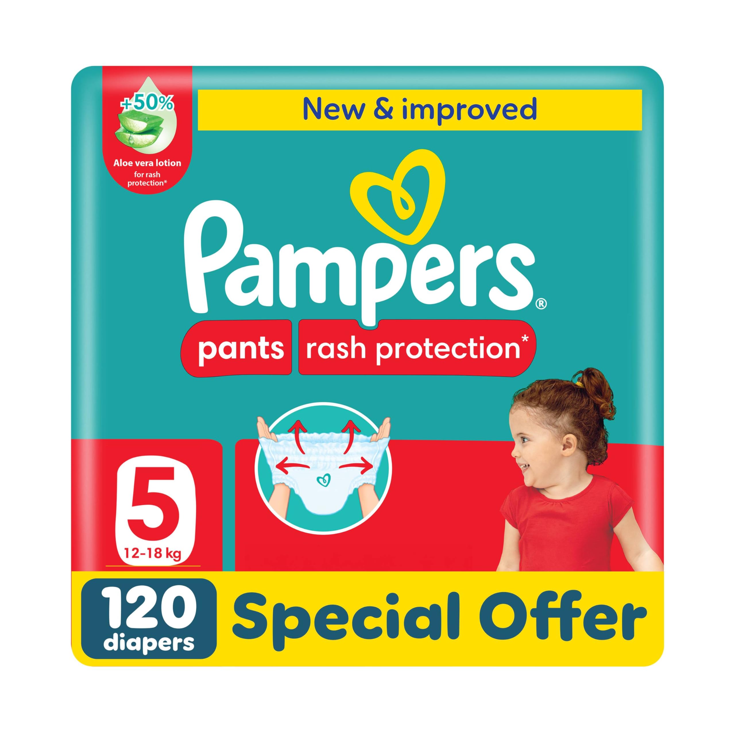 Pampers Rash Protection Pants Diapers, Size 5, 12-18kg, +50% Aloe Vera ...