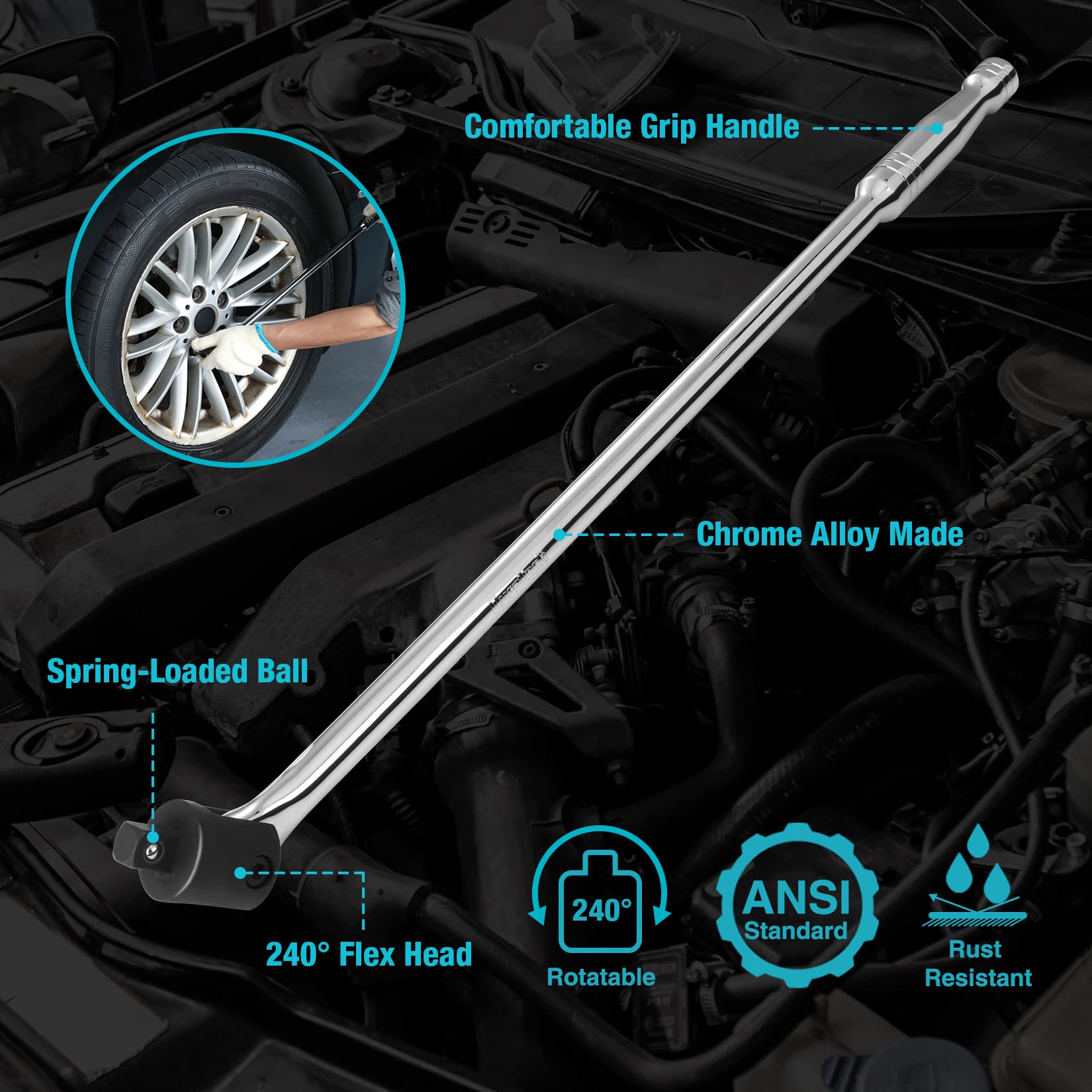 Snapklik.com : DURATECH Breaker Bar, 1/2 Drive 24-Inch Breaker Bars ...