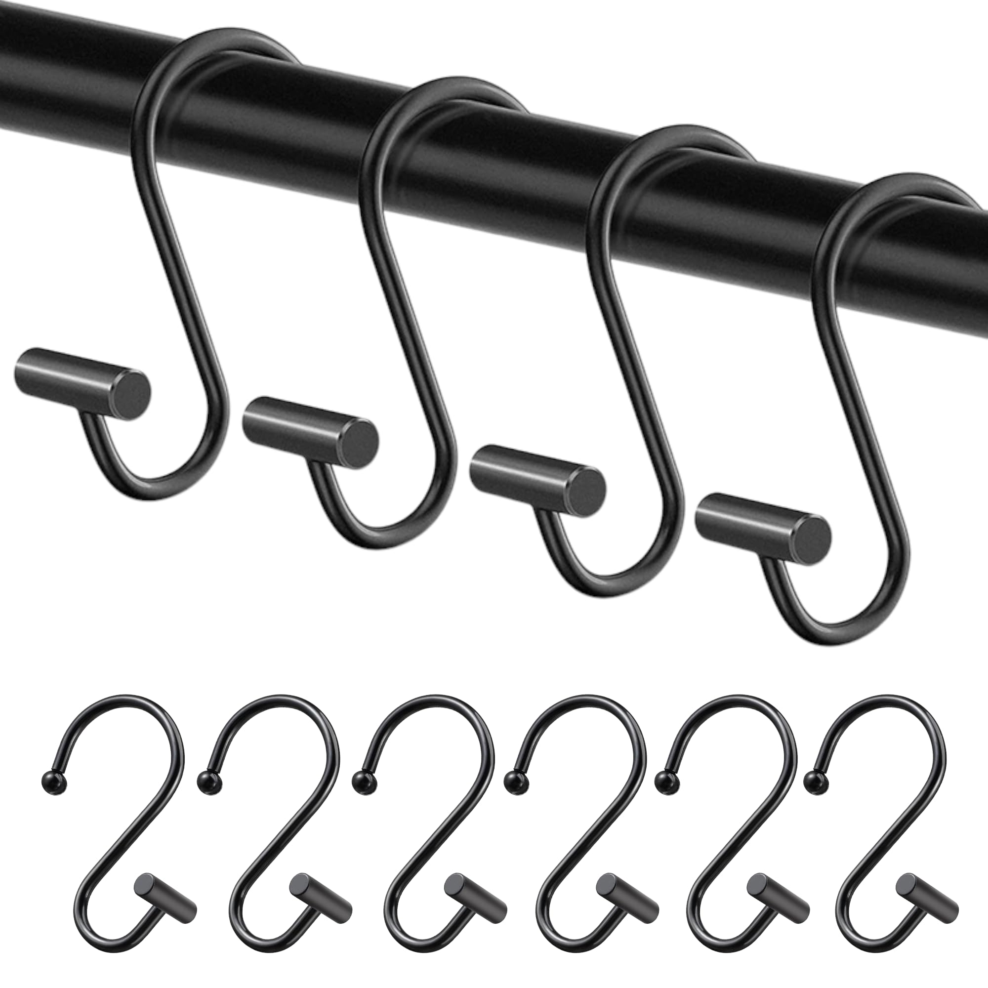 Amazon.com: 12PCS Black Shower Curtain Hooks Rust Proof, Matte Black ...