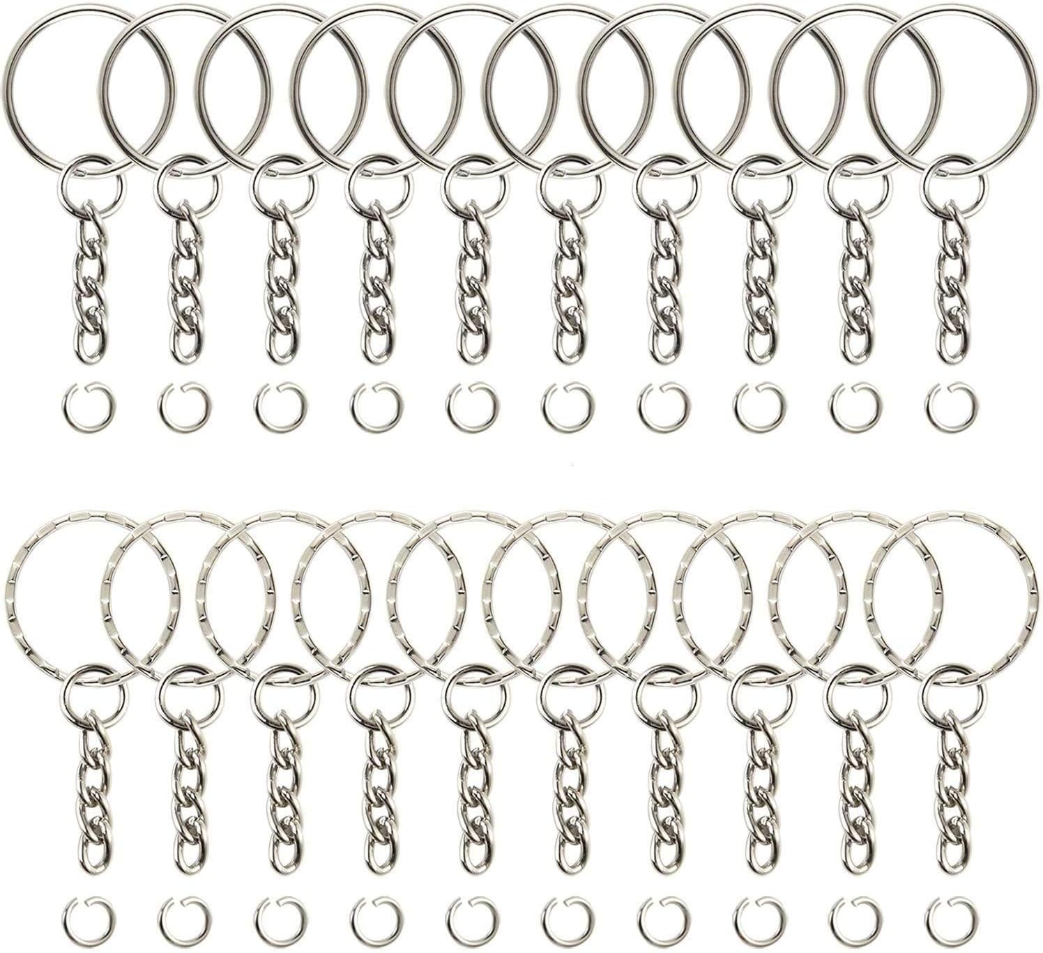 JAPCHET 300 PCS Metal Split Key Ring with Chain, 25mm Blanks Split Key ...