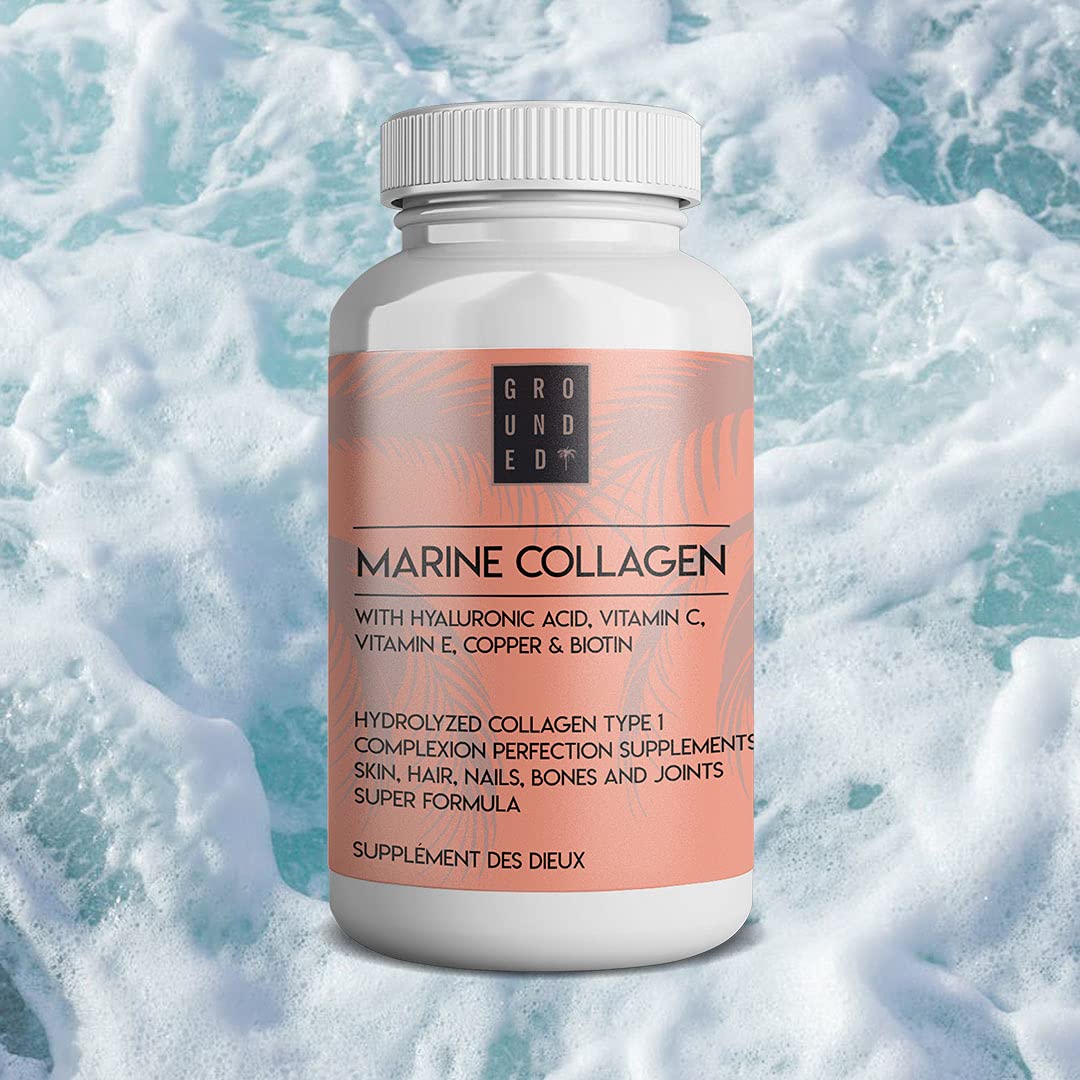 Grounded Marine Collagen Capsules - 60 Tablets, with Hyaluronic Acid ...